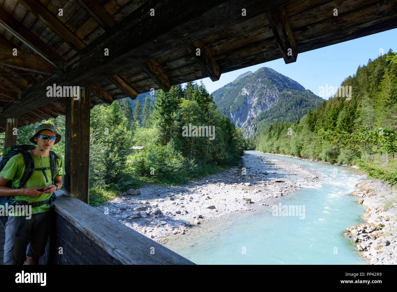Holzgau: Lechtal (valley of river Lech), wooden bridge, Lechtal Valley ...