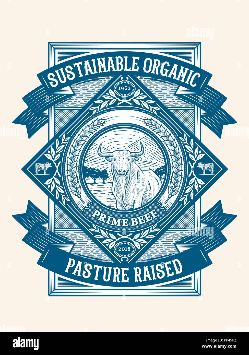 Sustainable organic pasture raised badge is a vector illustration about ...