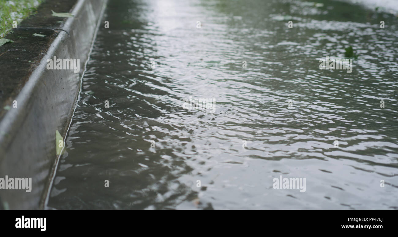 water streams on the street after rain, wide photo Stock Photo - Alamy
