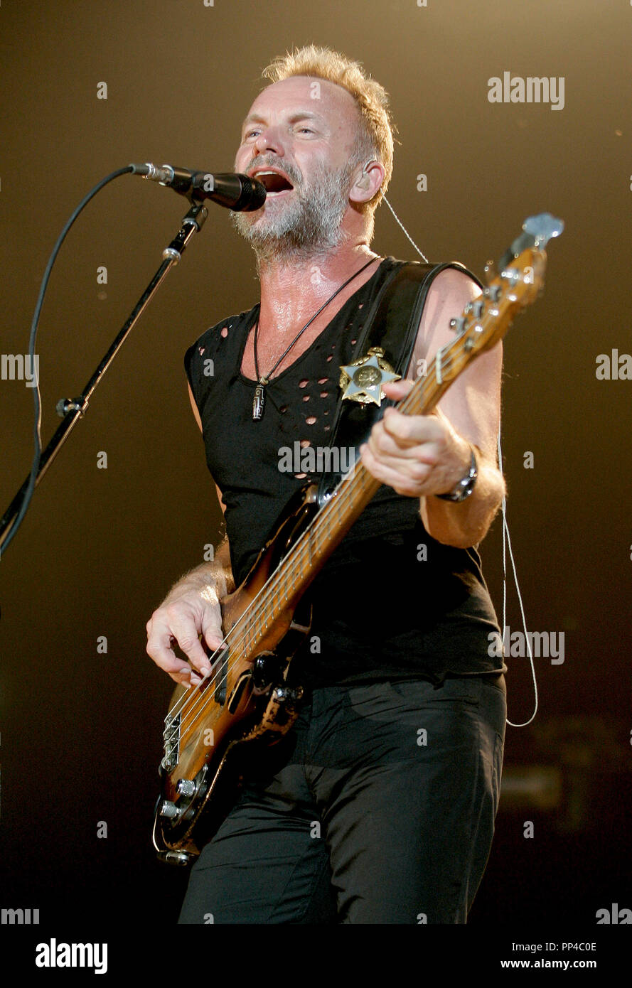 Sting with The Police performs in concert at the Cruzan Amphitheatre in ...