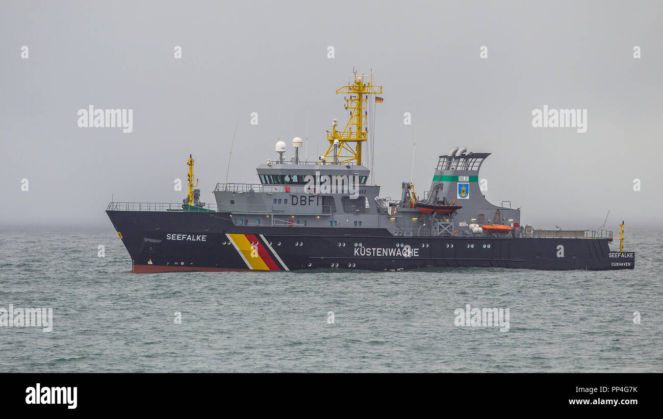 CUXHAVEN, GERMANY- DECEMBER 18, 2016: Modern German coast guard ...