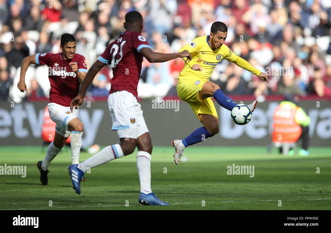 Chelsea's Eden Hazard (right) in action during the Premier League match ...