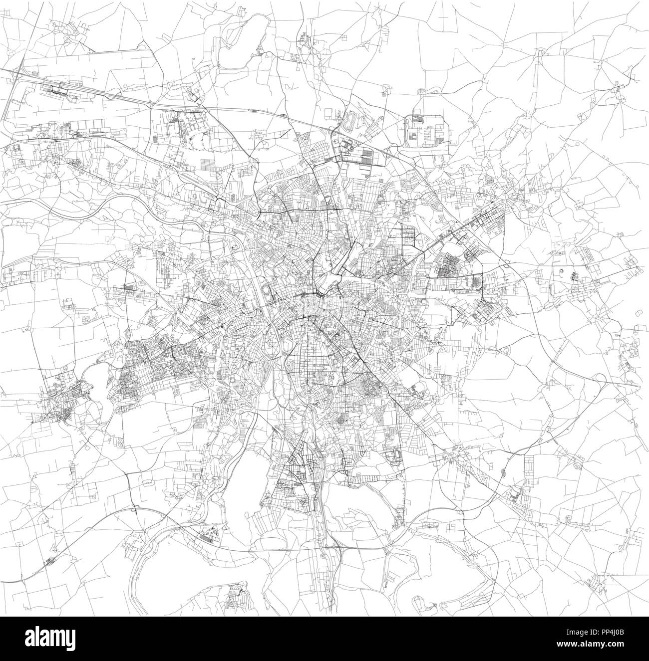 Leipzig map, satellite view, black and white map. Street directory and ...