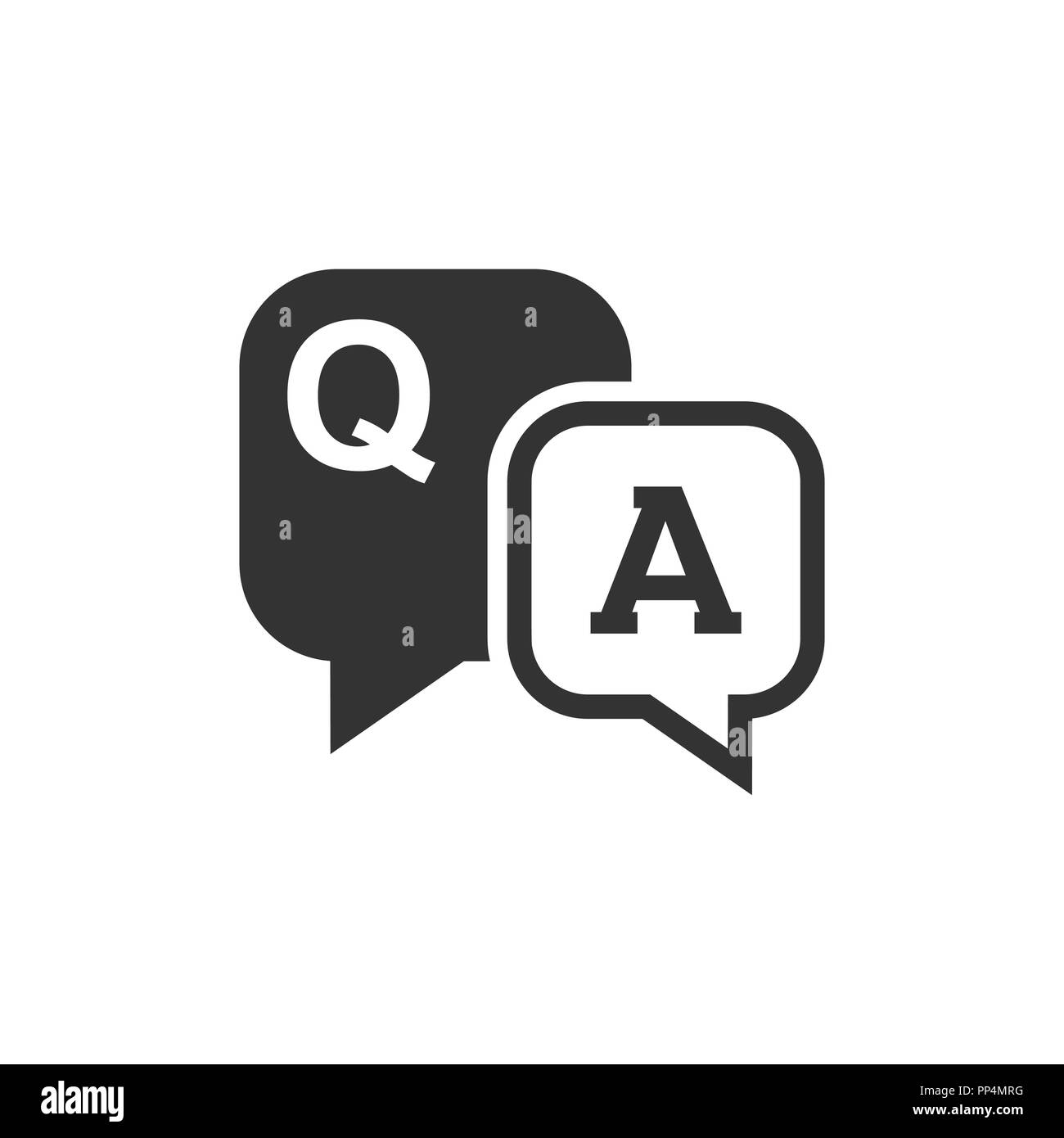 Question and answer icon in flat style. Discussion speech bubble vector illustration on white ...