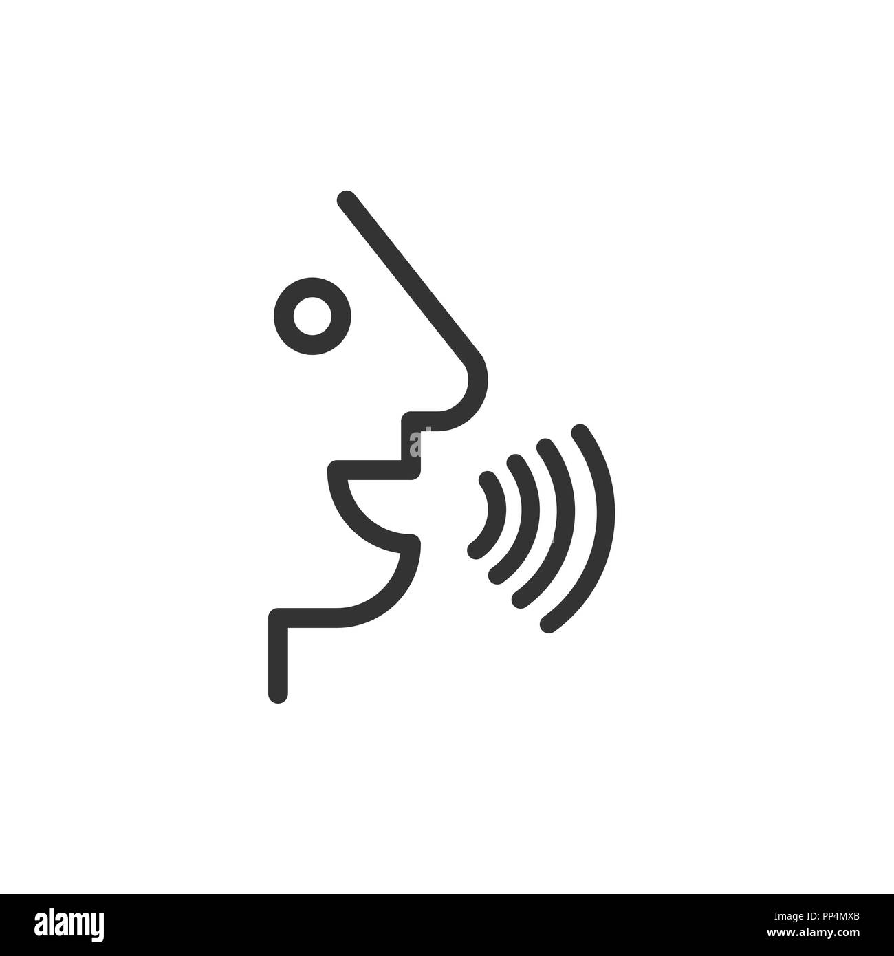 Voice command with sound waves icon in flat style. Speak control vector ...