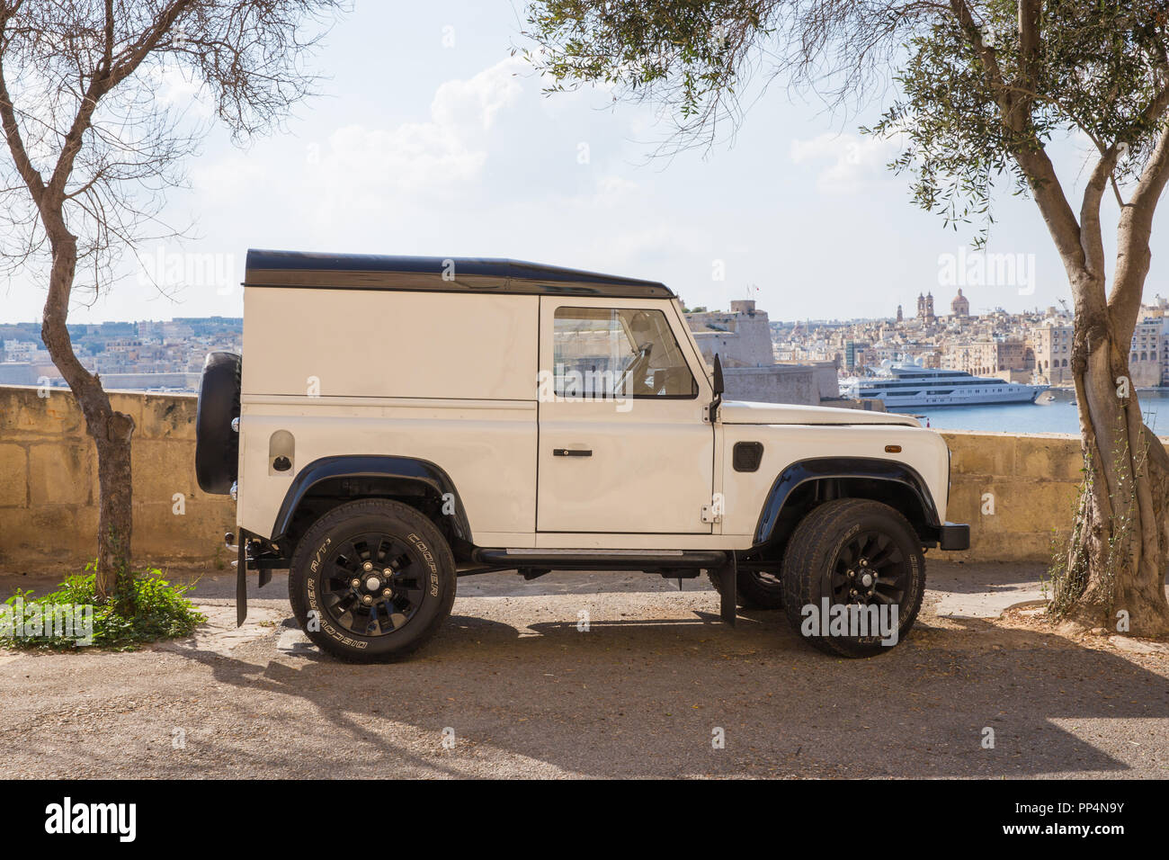 City Valleta, Malta, Europe. Land rover at city street, urban view ...