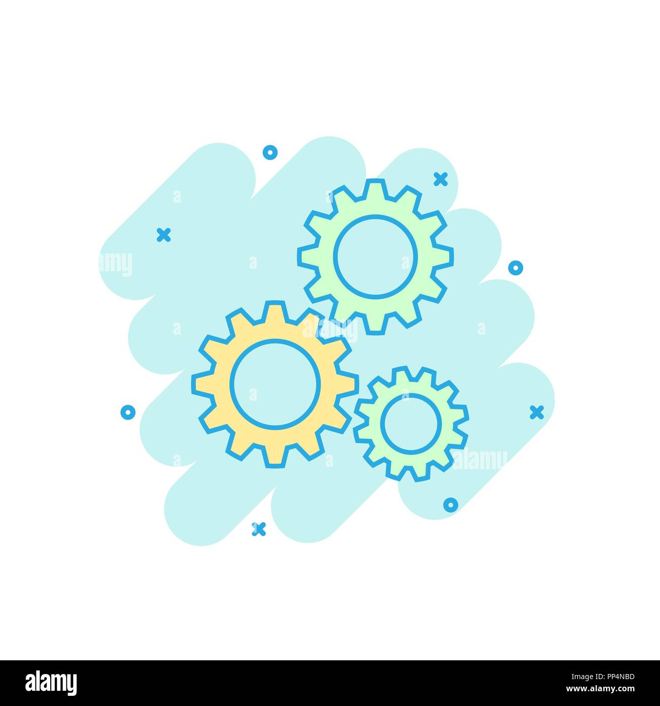 Cartoon colored gear icon in comic style. Gearwheel illustration ...