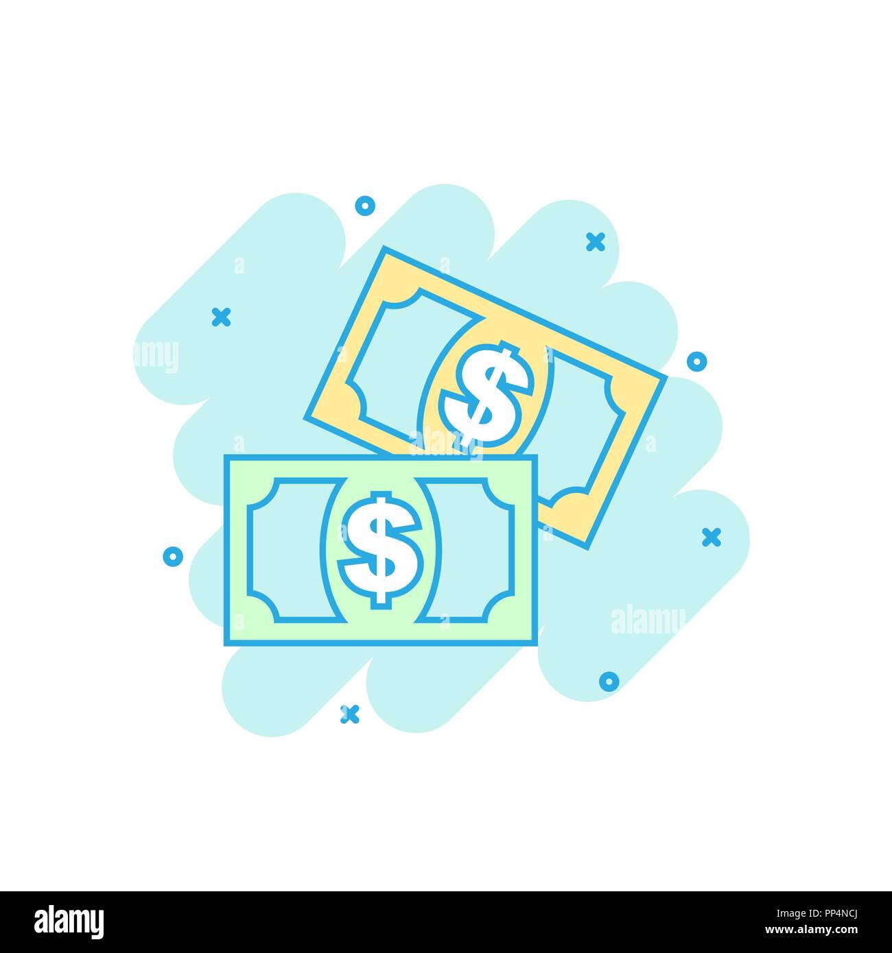 Cartoon colored money icon in comic style. Dollar money illustration ...