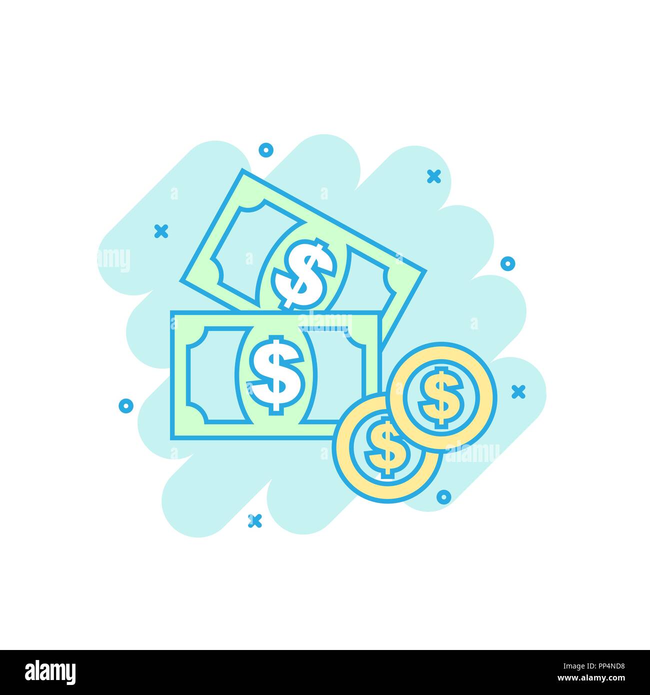 Cartoon colored money icon in comic style. Dollar money illustration ...