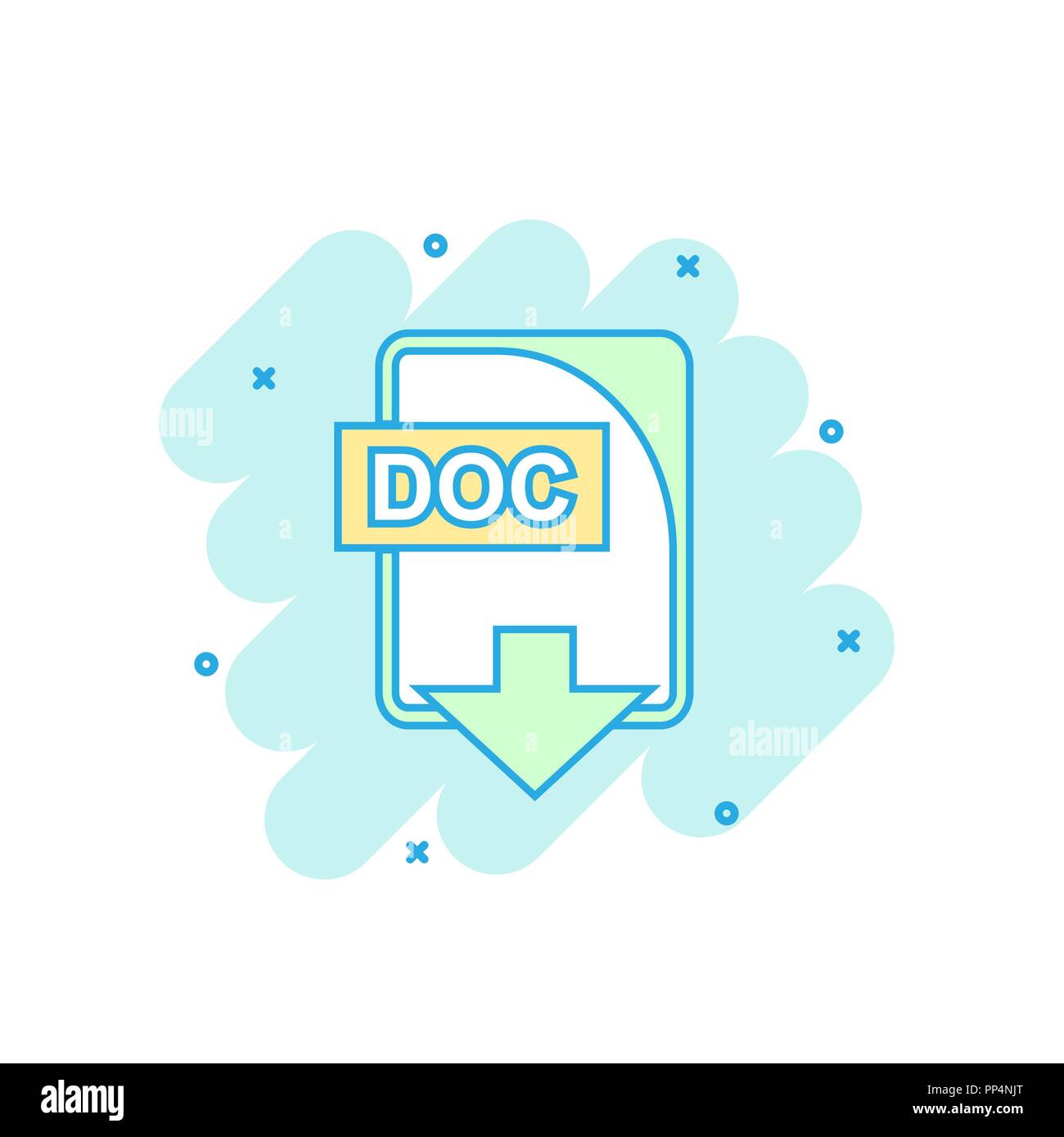 Cartoon colored DOC file icon in comic style. Doc download illustration ...