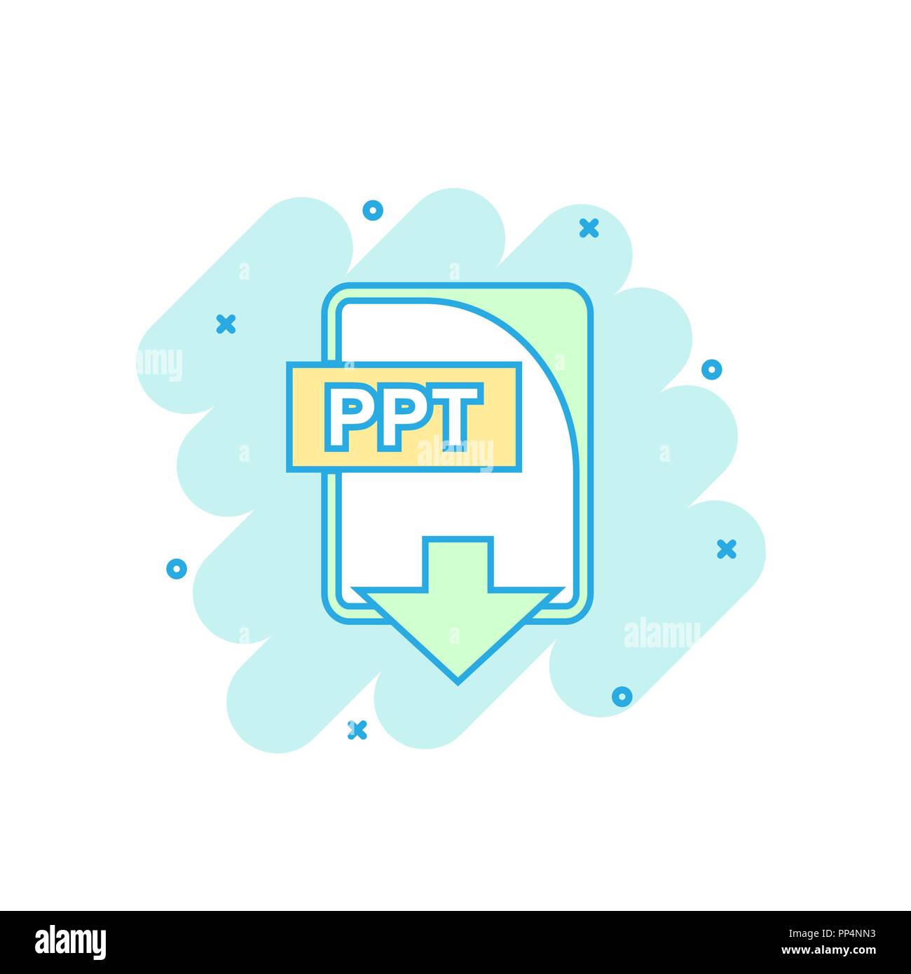 Cartoon colored PPT file icon in comic style. Ppt download illustration ...