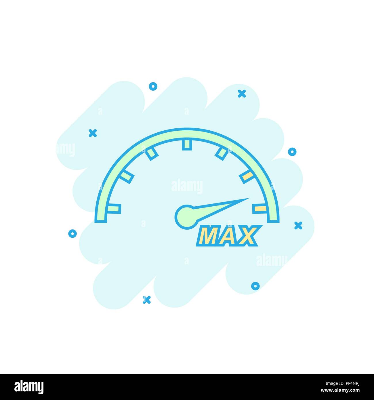 Cartoon colored max speed icon in comic style. Speedometer illustration ...