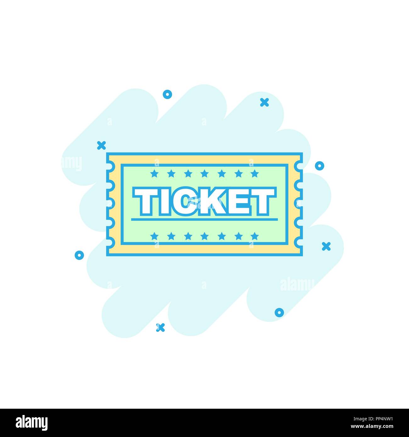 Cartoon colored ticket icon in comic style. Admit one sign illustration ...