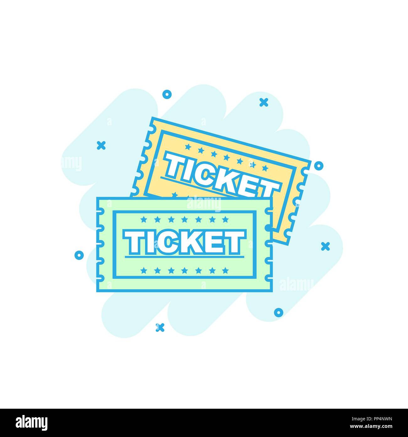 Cartoon colored ticket icon in comic style. Admit one sign illustration ...
