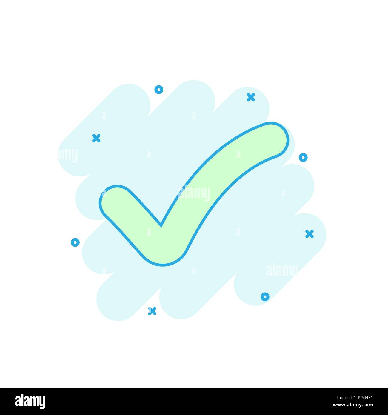 Cartoon colored check mark icon in comic style. Ok sign illustration ...