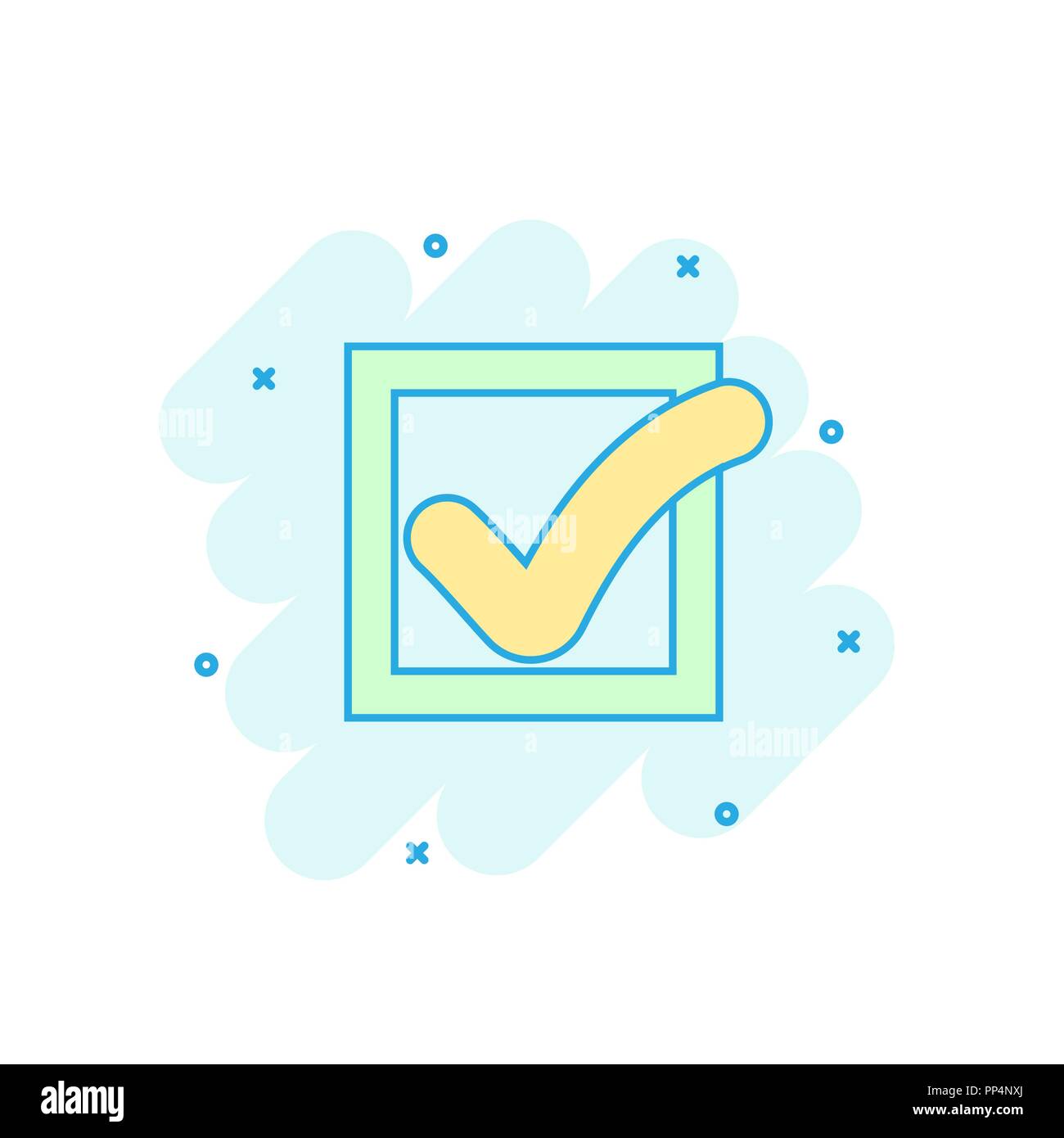 Cartoon colored check mark icon in comic style. Ok sign illustration ...
