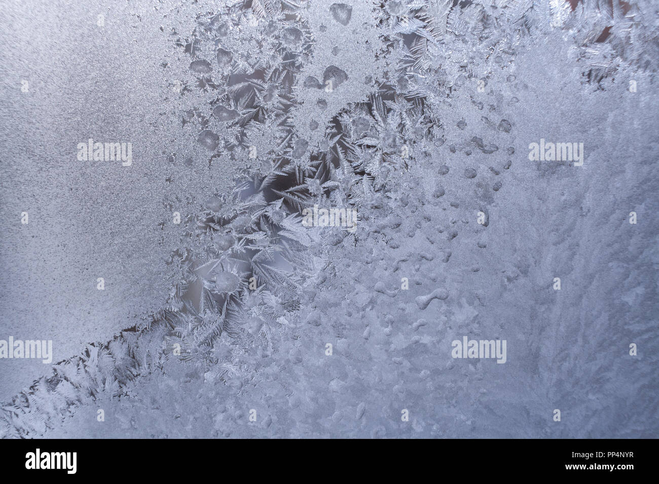White winter window pane with ice pattern with frozen drops Stock Photo ...