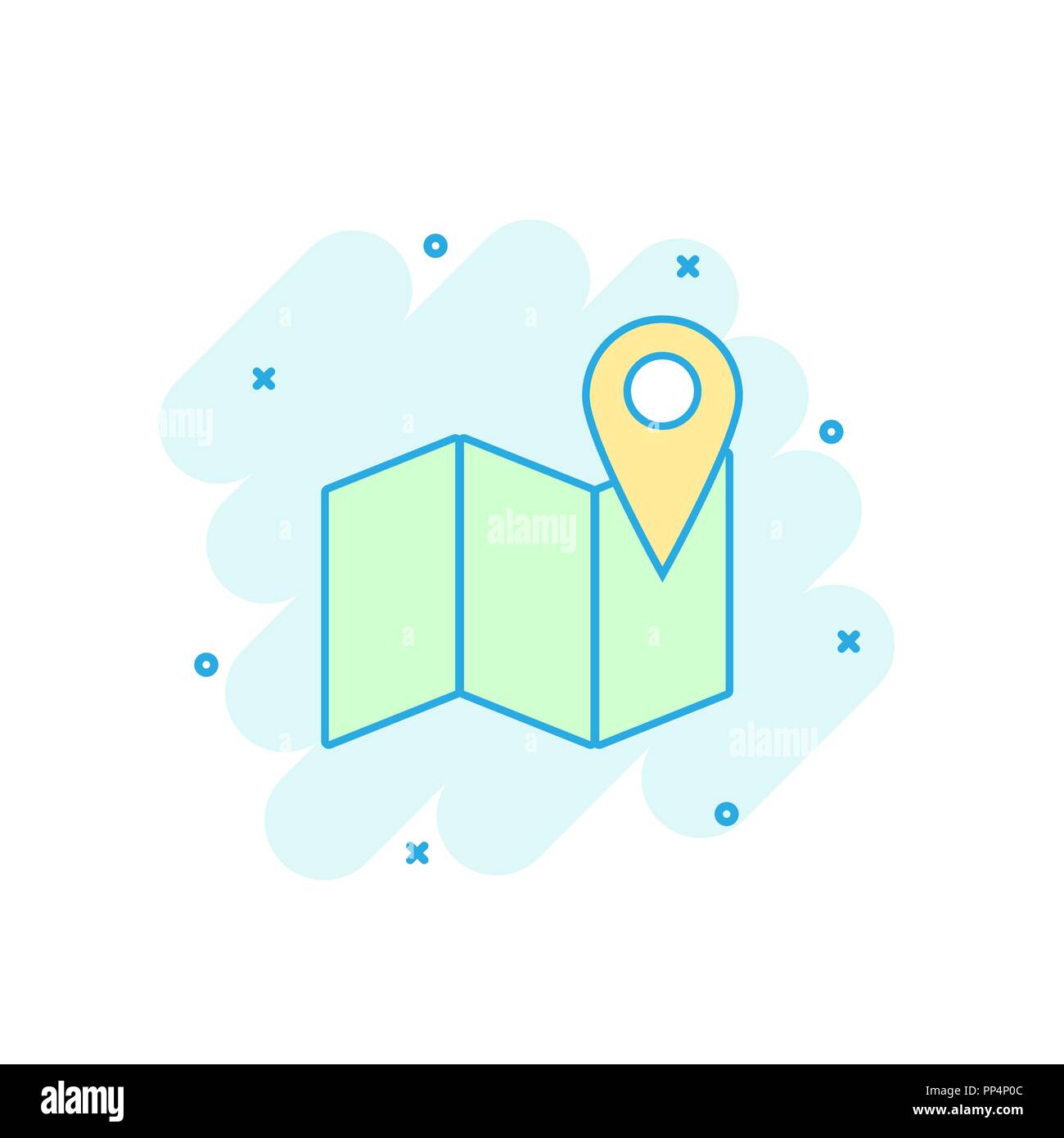 Cartoon colored map pin icon in comic style. Location gps sign ...