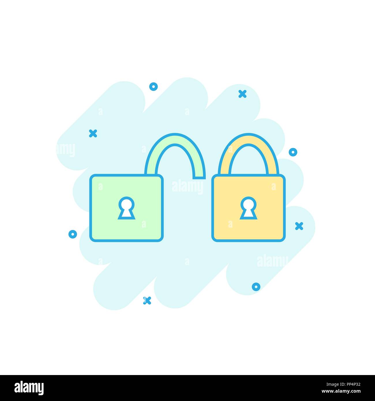 Cartoon colored padlock icon in comic style. Lock, unlock sign ...