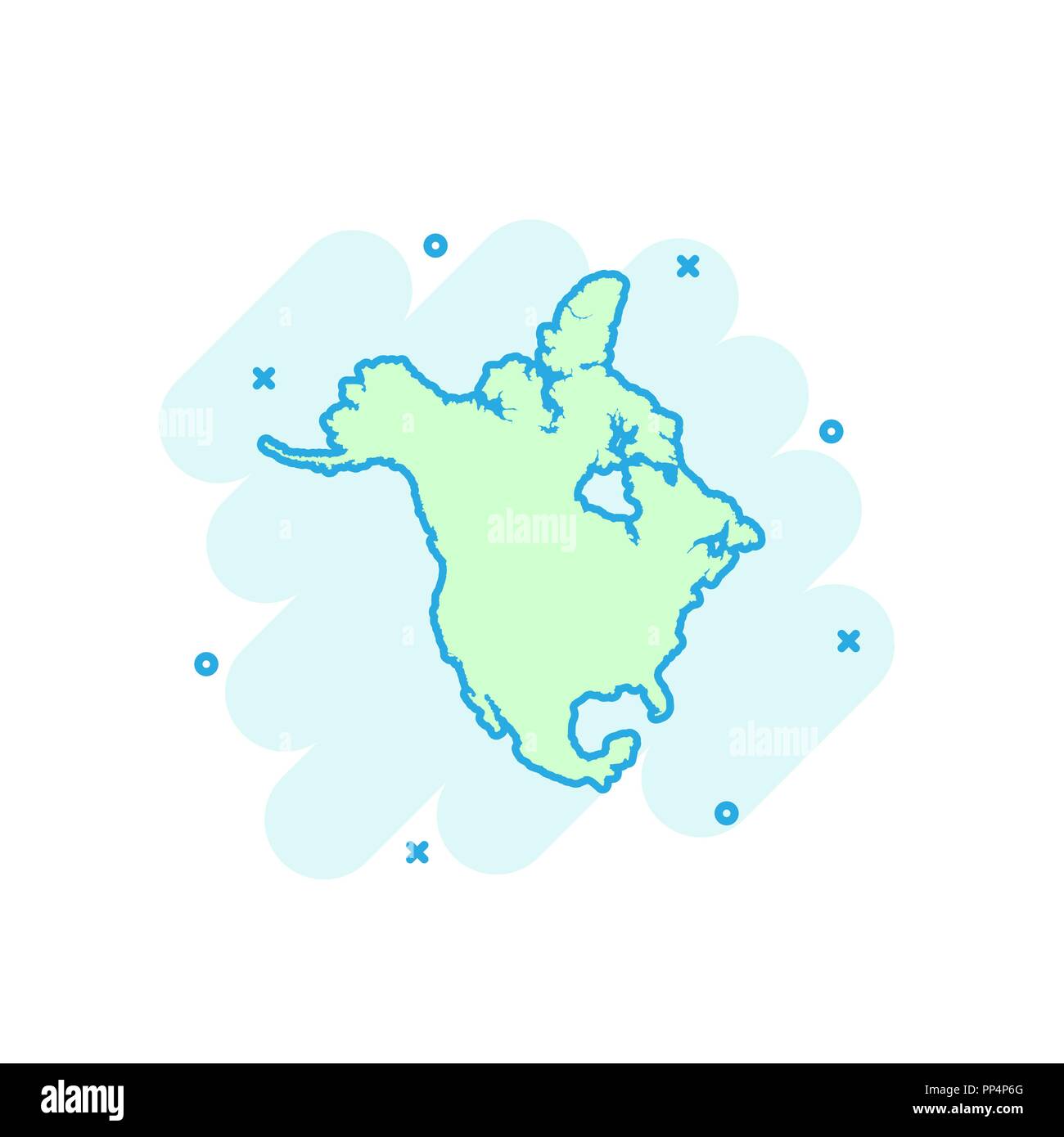 Cartoon colored North America map icon in comic style. North America ...