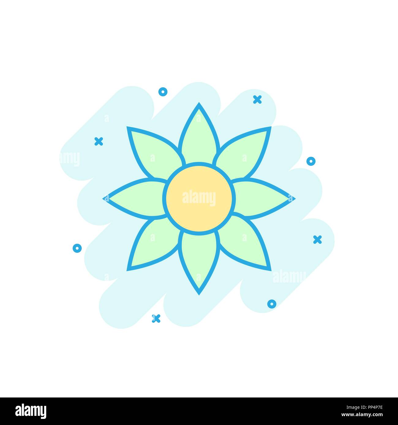 Cartoon colored flower icon in comic style. Flower sign illustration ...