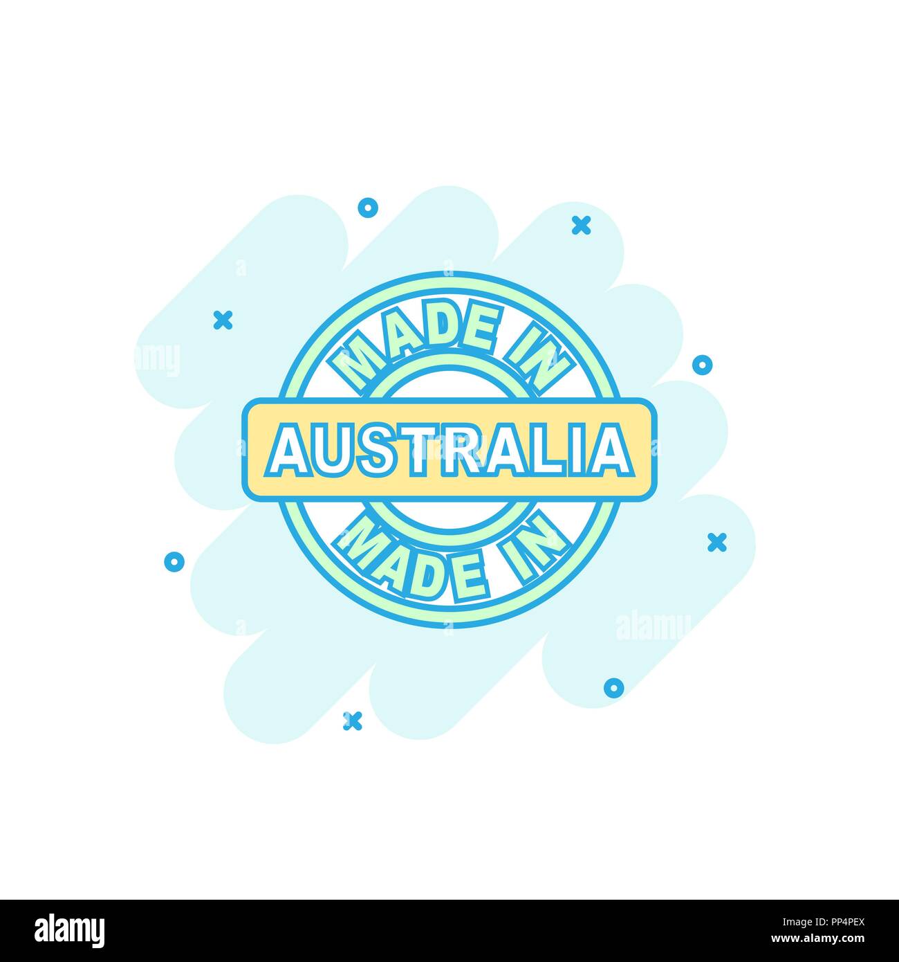 Cartoon colored made in Australia icon in comic style. Australia ...