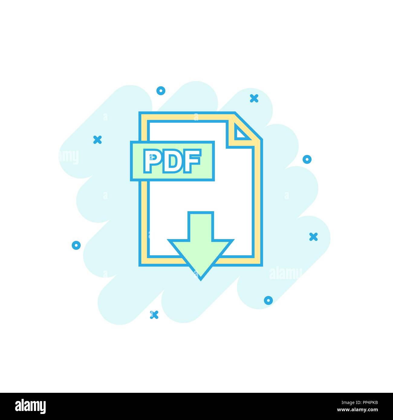Cartoon colored PDF icon in comic style. Pdf document sign illustration ...