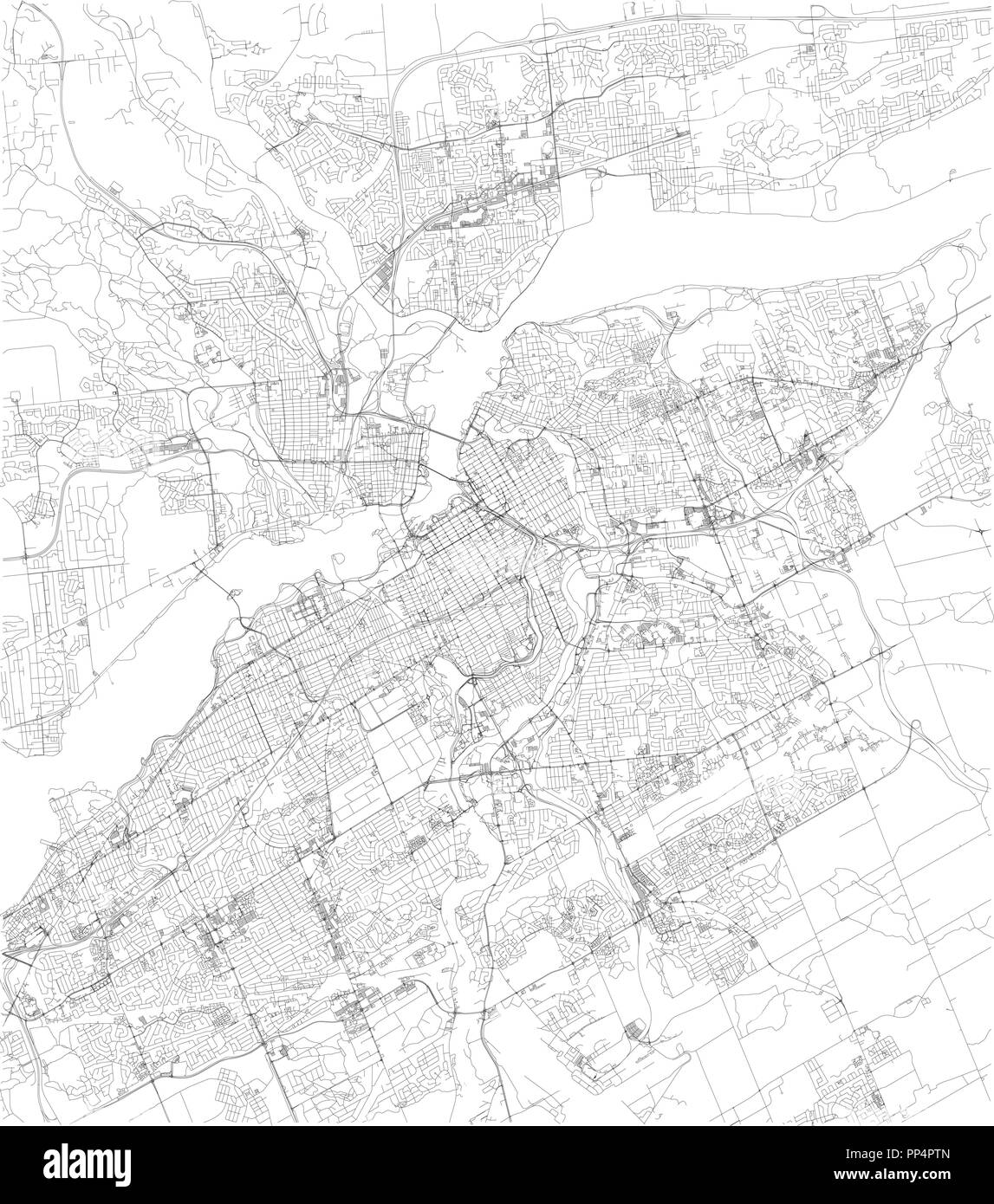 Map of Ottawa, satellite view, black and white map. Street directory ...