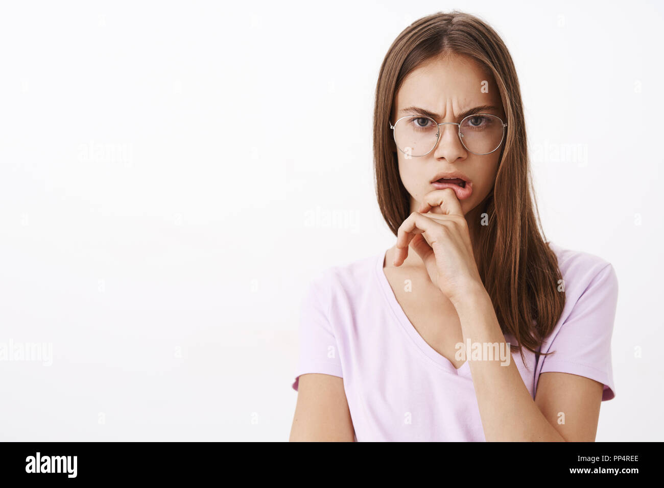 Woman hearing out strange suspicious story being perplexed and doubtful ...