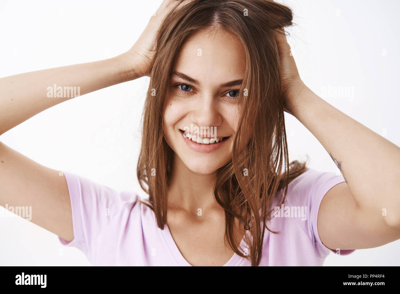 Girl feeling energized and confident ready rock day. Close-up shot of ...