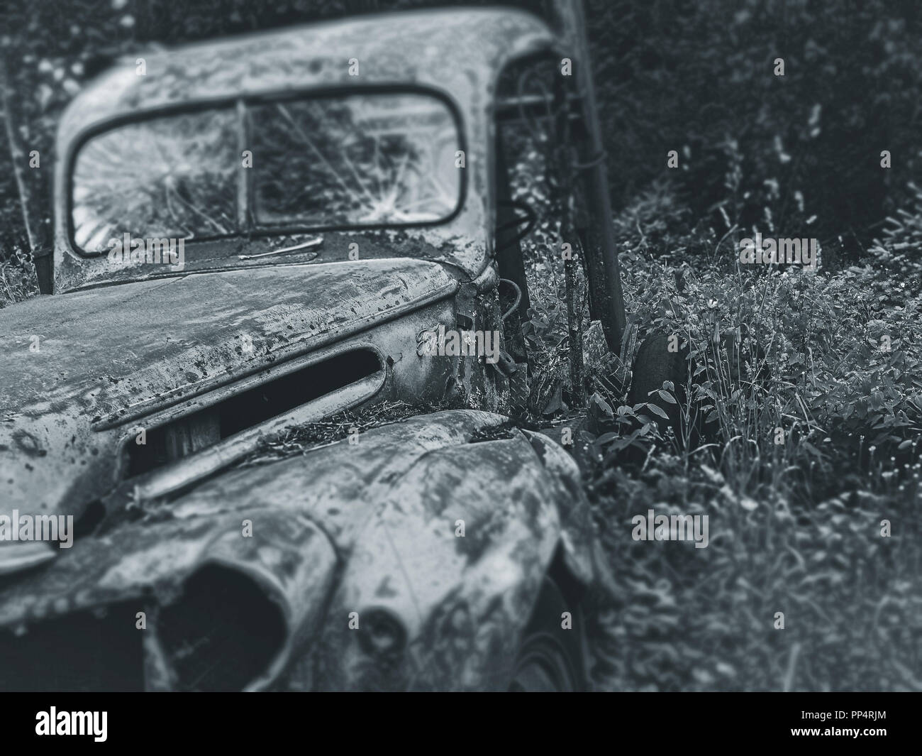 ruined cars in black and white in various monochrome tones Stock Photo ...