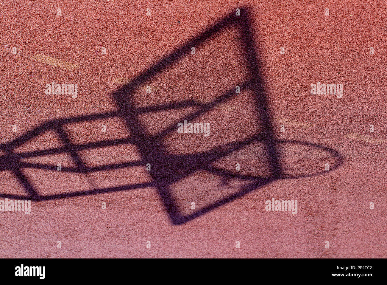 Basketball board and net shadow on the basketball court ground Stock ...