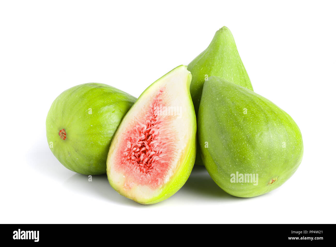 Ripe green fig fruit and half isolated on white background Stock Photo ...