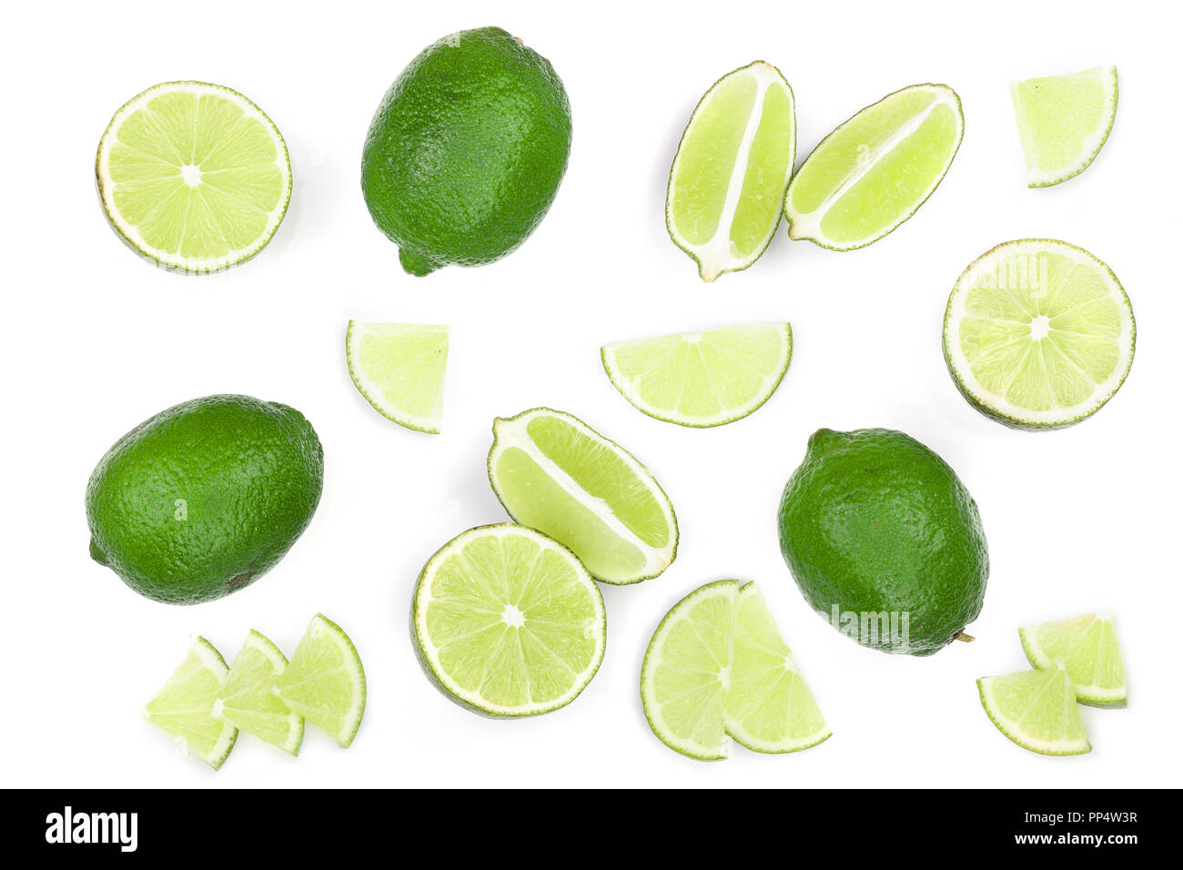sliced lime isolated on white background. Top view. Flat lay pattern ...