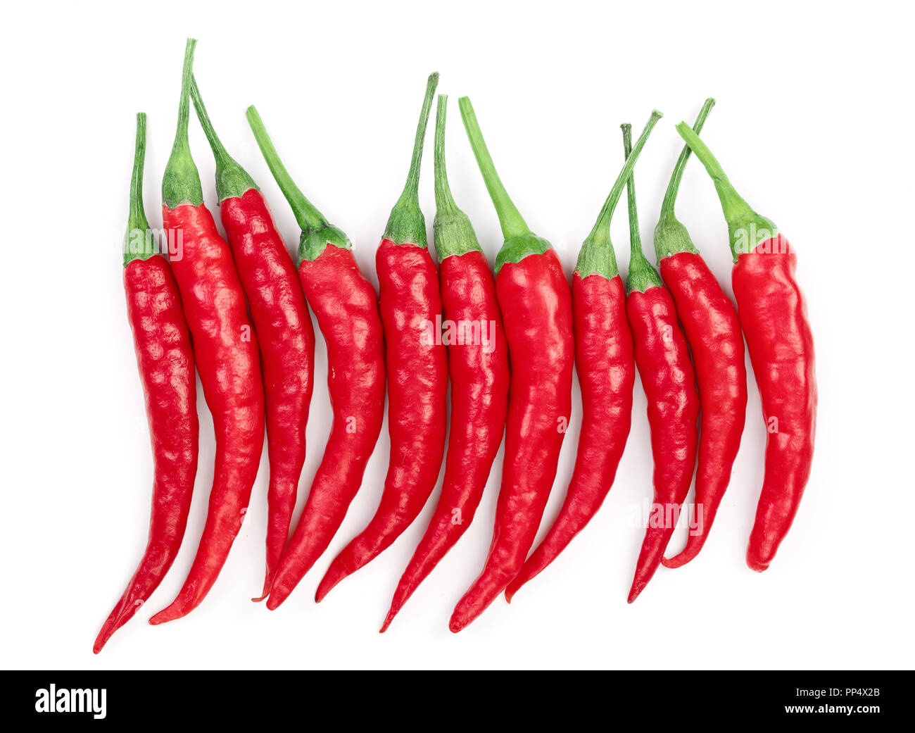 red hot chili peppers isolated on white background. Top view. Flat lay ...