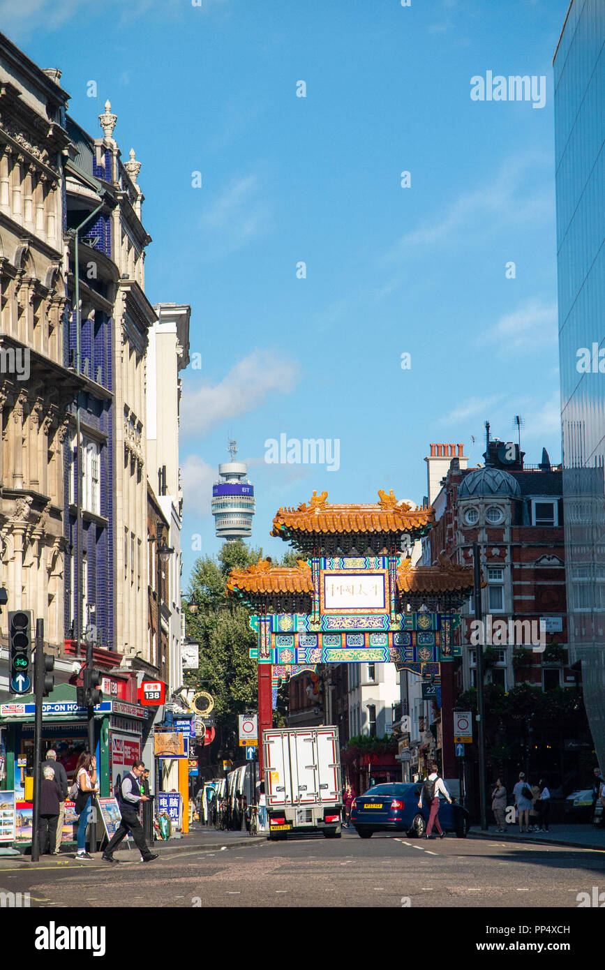 Chinatown in Soho, London with the BT Tower in the background Stock ...