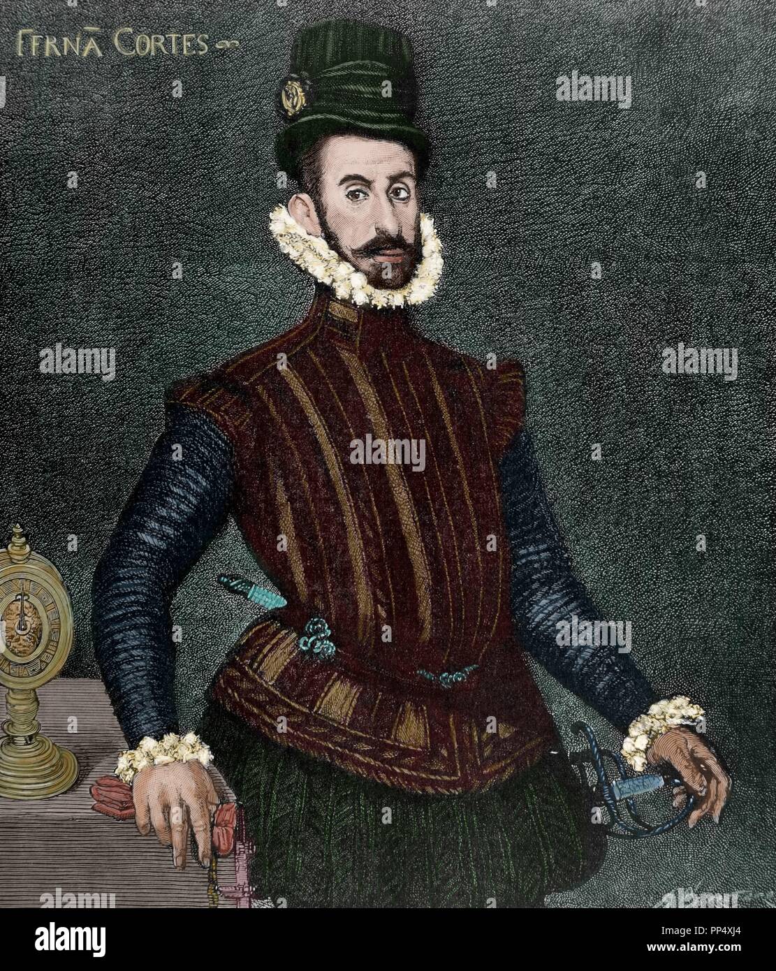 Hernan Cortes (1488-1547). Spanish conqueror of Mexico. Engraving by A ...