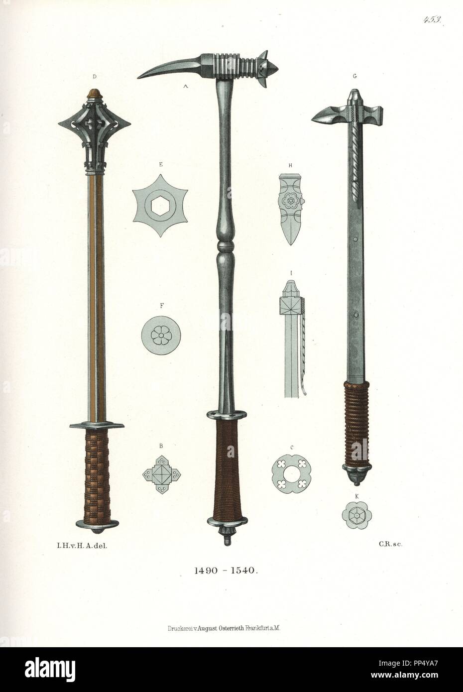 Battle hammers of the late 15th, early 16th century. Chromolithograph ...