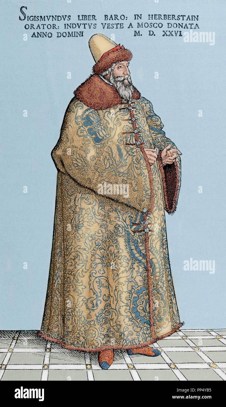 Sigismund von Herberstein (1486-1566). Carniolan diplomat. Engraving in ...