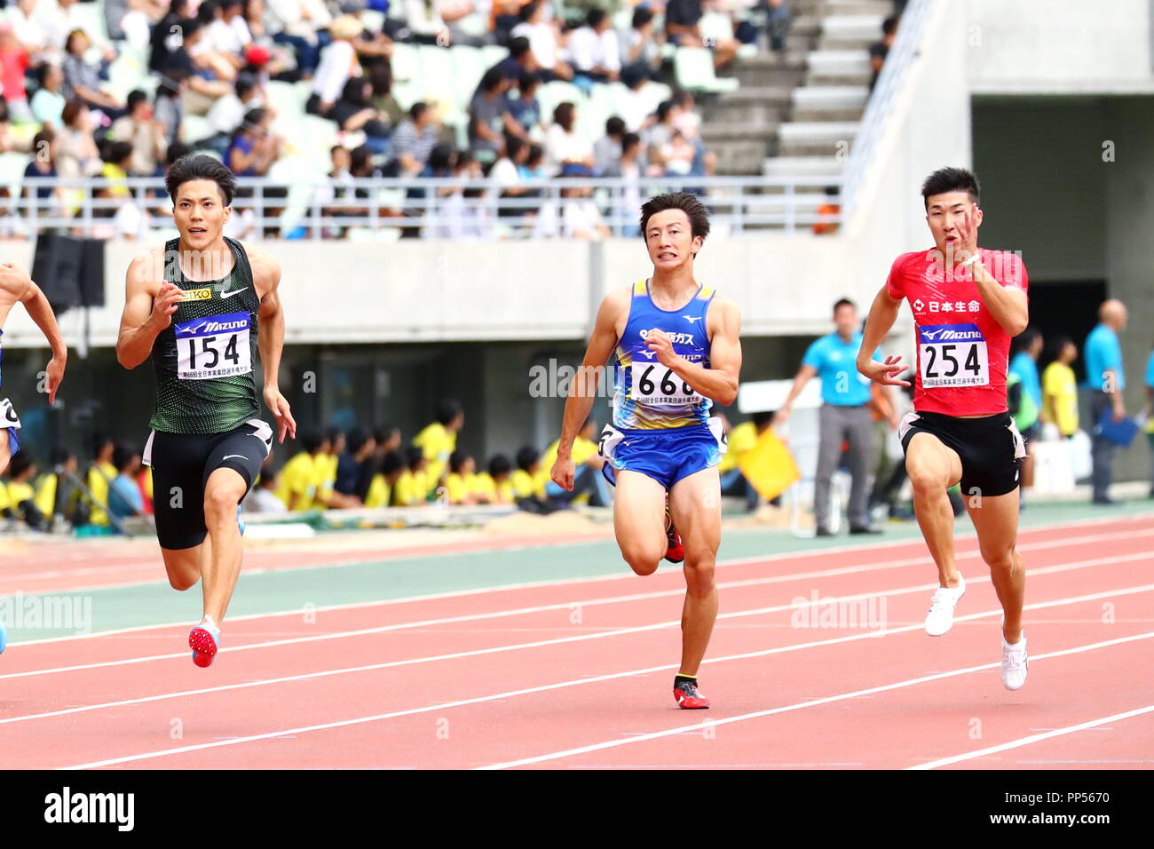 Osaka, Japan. 23rd Sep, 2018. (L-R) Ryota Yamagata, Takuya Kawakami, ?/Yoshihide Kiryu Athletics ...