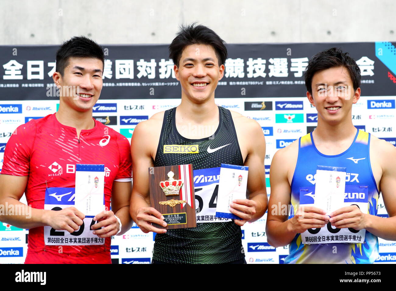 Osaka, Japan. 23rd Sep, 2018. (L-R) ?/Yoshihide Kiryu, Ryota Yamagata, Takuya Kawakami Athletics ...