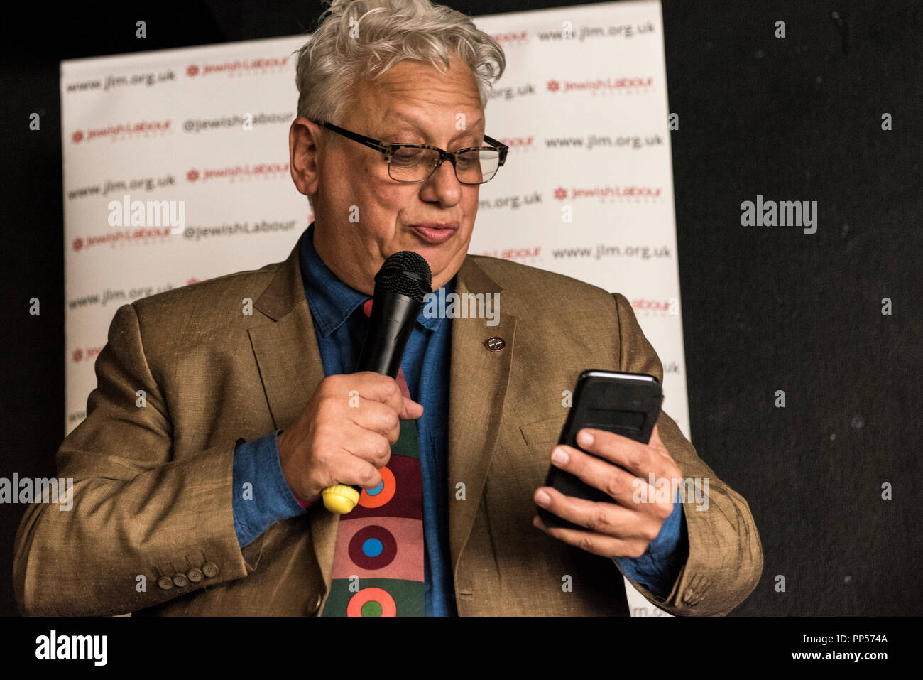 Liverpool, UK. 23rd Sept 2018. Jon Lansman founder of Momentum apeaking ...