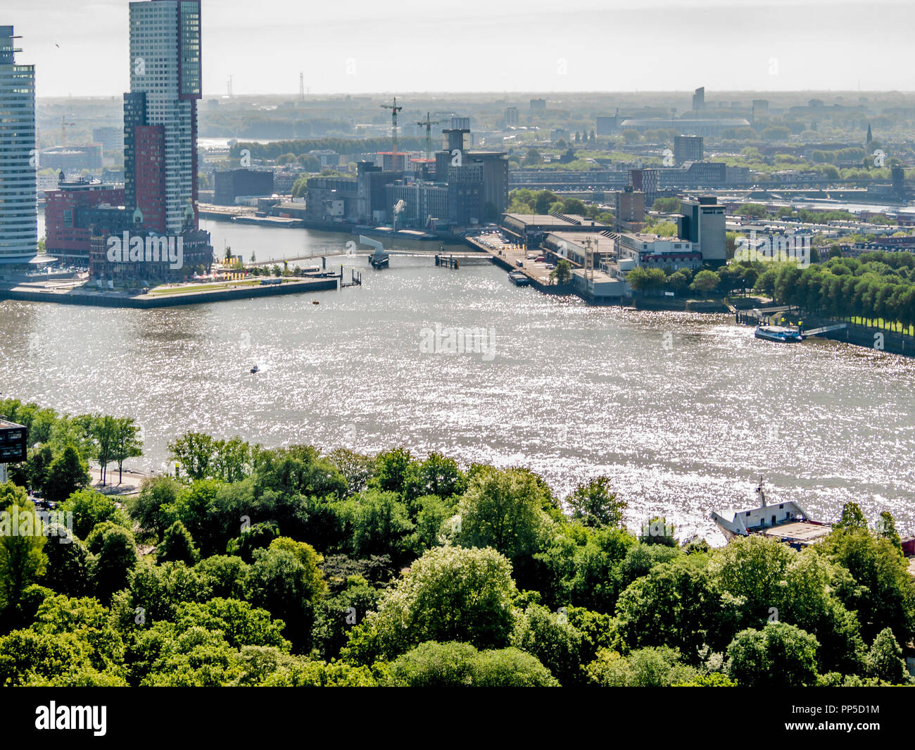 panoramic view of a part of Rotterdam with its canals in the ...