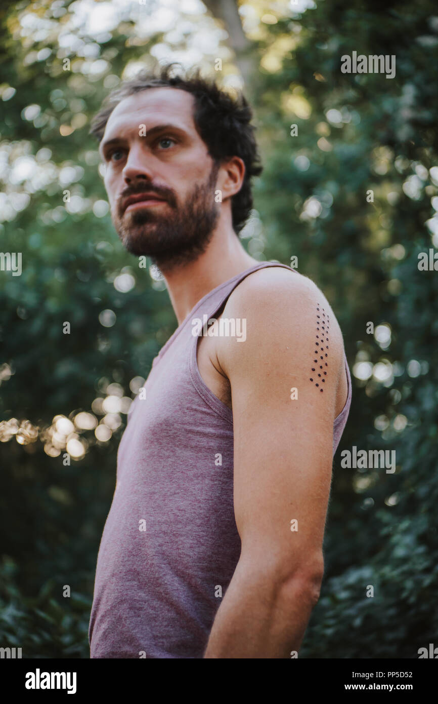 Portrait of man with Kambo ceremony burning marks on his arm Stock ...