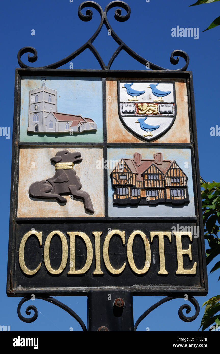 Village Sign, Codicote, Hertfordshire, illustrated with the Parish ...