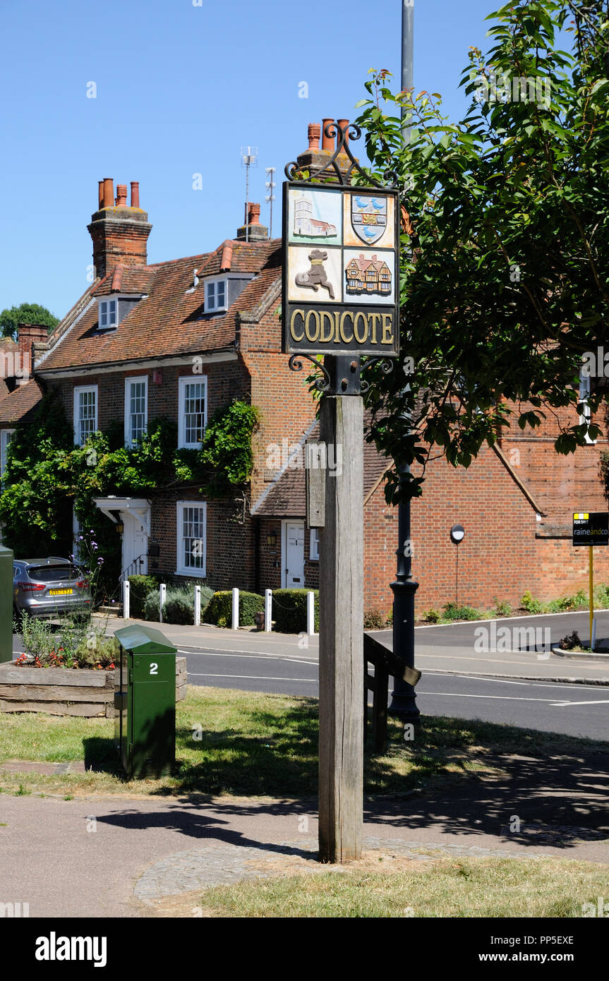 Village Sign, Codicote, Hertfordshire, illustrated with the Parish ...