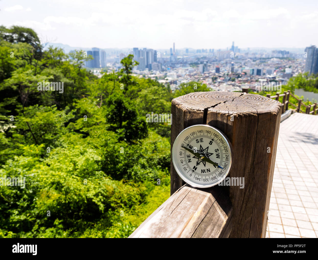 Reliable compass in Seoul, South Korea. Concept for travelling and ...