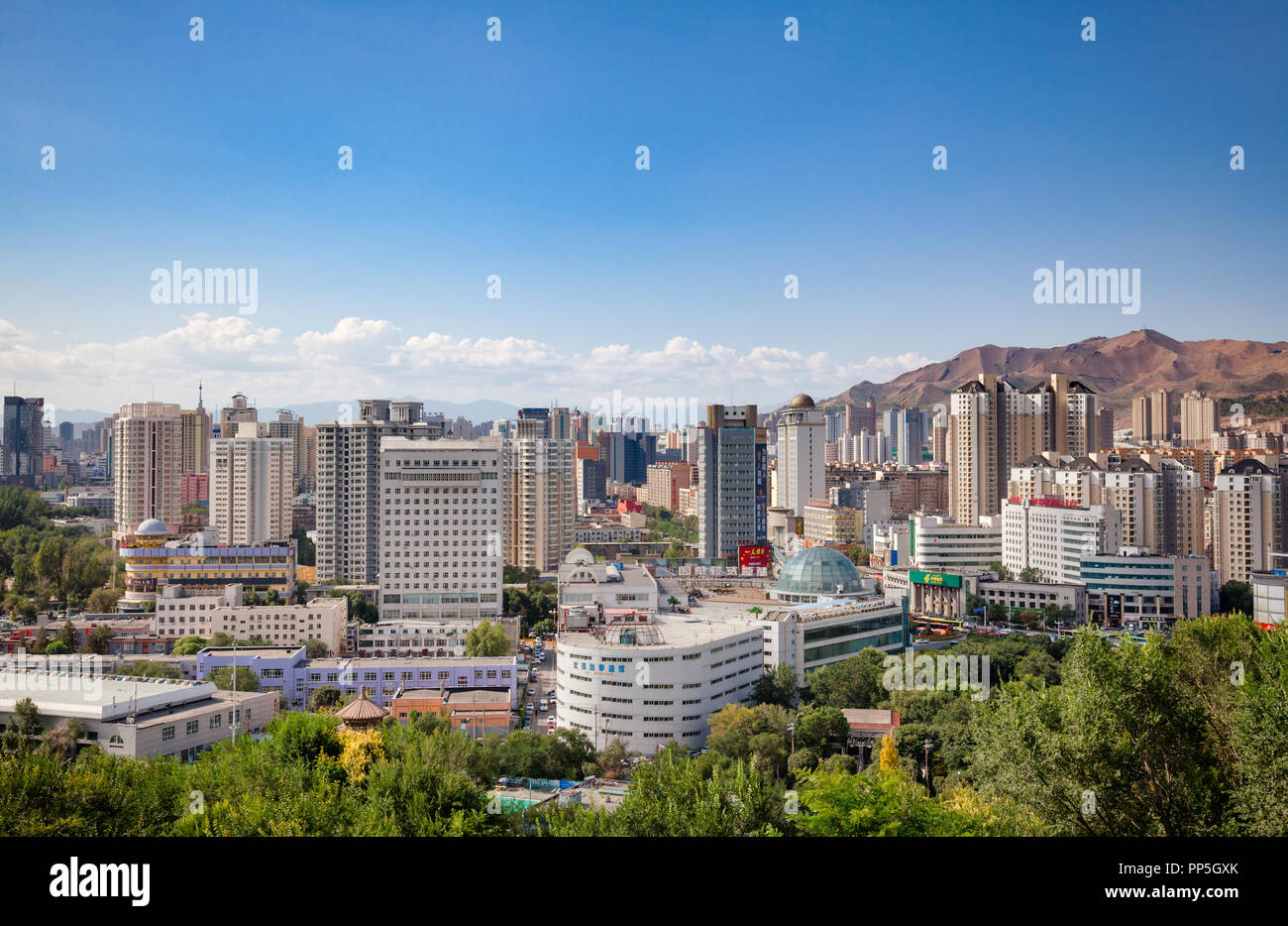 Urumqi cityscape as seen from Hong Shan Pagoda in Hongshan Park ...
