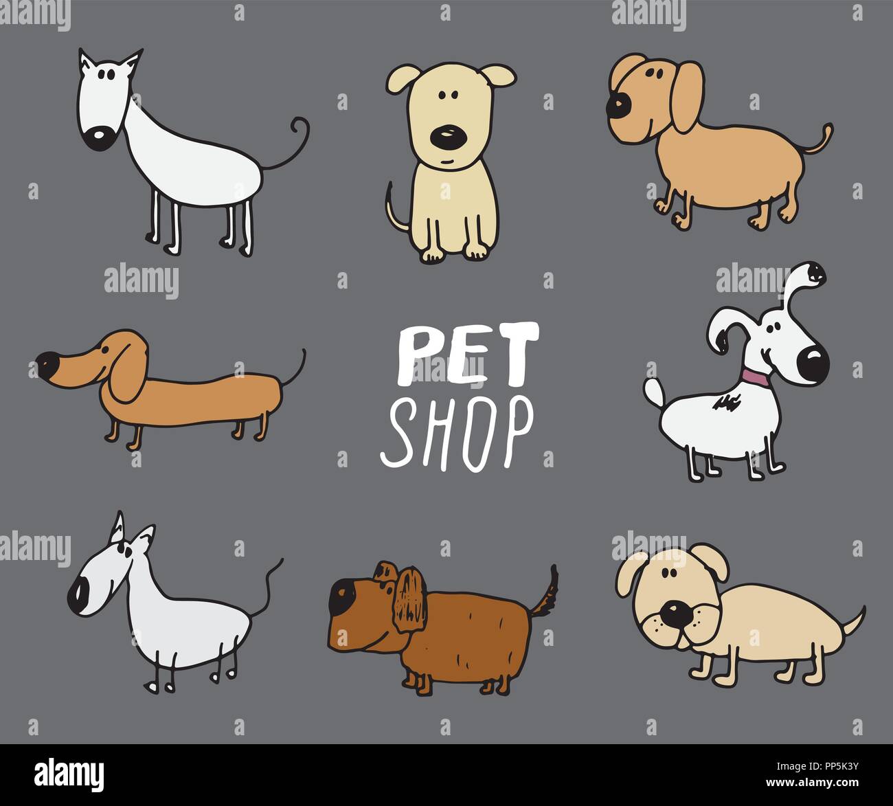 Funny Dogs doodle Set. Hand drawn sketched pets collection Vector ...