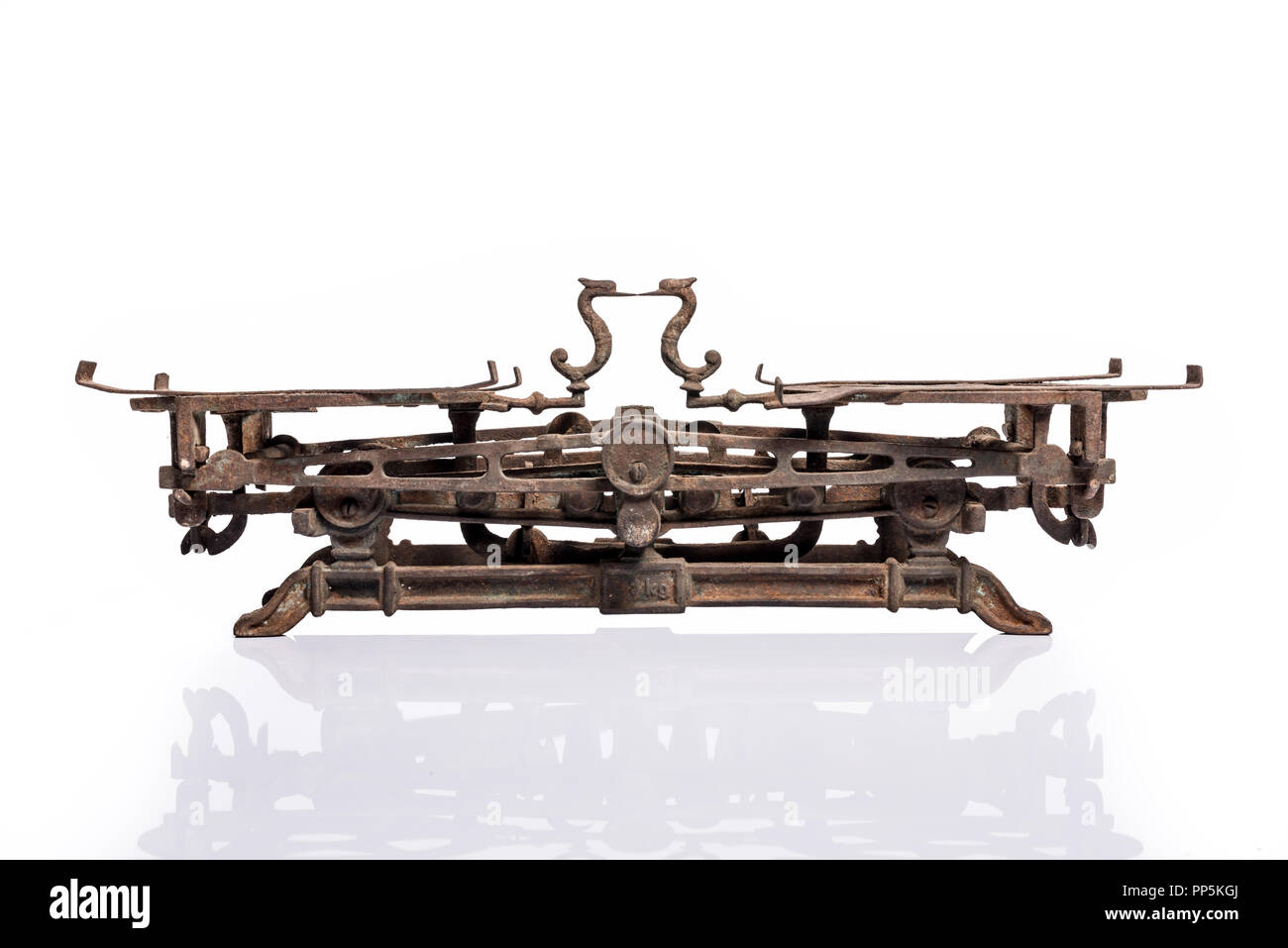 Old balance isolated in white background. Rusty balance scale Stock ...